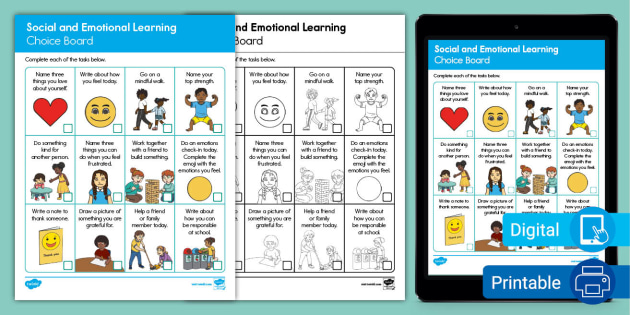 Kindergarten Social and Emotional Learning Choice Board