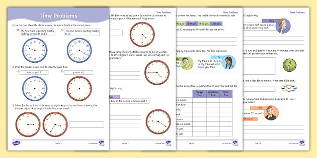 Time Problem Worksheets For Extra Elapsed Time Practice