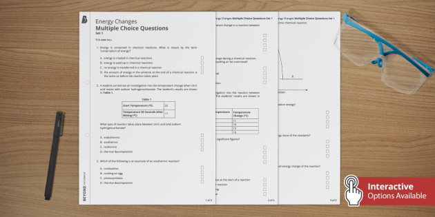 GCSE Energy Changes Multiple Choice Questions (teacher made)