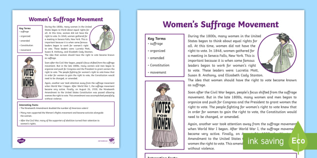 Fifth Grade Women’s Suffrage Fact File | Suffrage Movement