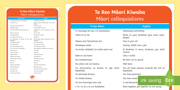 Te Reo Māori kīwaha A4 Display Poster Te Reo Māori/English