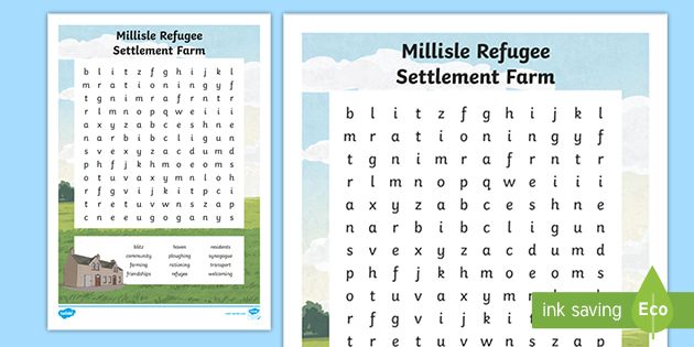 Millisle Refugee Settlement Farm Word Search