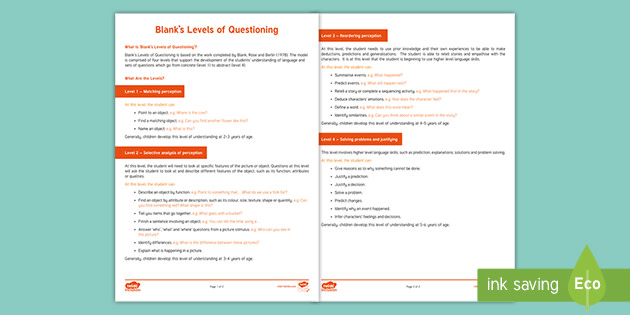 Blank's Levels of Questioning Adult Guidance (teacher made)