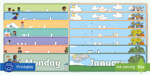 Months of the Year and Days of the Week Display Banners