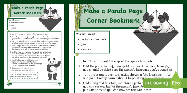 FREE! - Panda Corner Bookmark Instructions (teacher made)