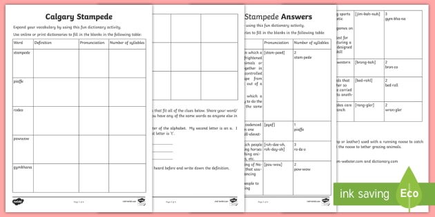 Calgary Stampede Dictionary Find Worksheet / Worksheet