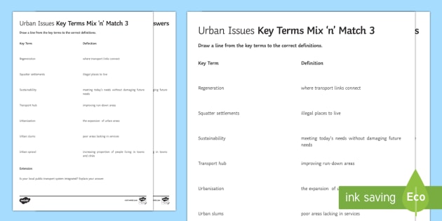 Urban Issues Mix and Match 3 Worksheet / Worksheet