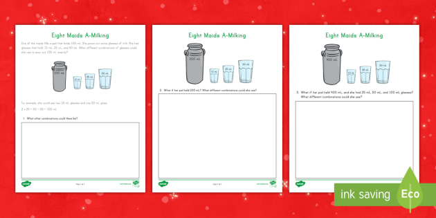 Eight Maids A-Milking Capacity Activity (teacher made)