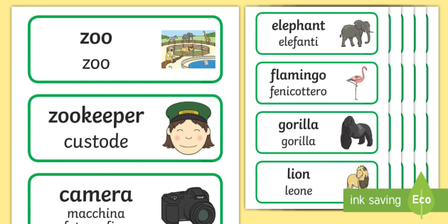 At the Zoo Word Cards English/Italian (teacher made)