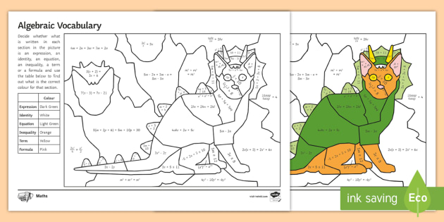 Algebraic Vocabulary Colour by Number