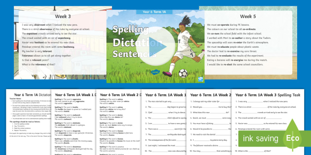 Year 6 Term 1A Spelling Dictation Sentences Activity Pack