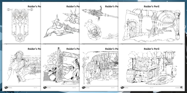 KS2 Fantasy Gaming Adventure Story 'Raider's Peril' Colouring Pages