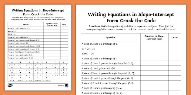 Rewriting Equations In Slope Intercept Form Worksheet Graphing Linear