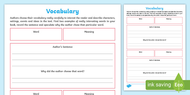 Year 3/4 Author's Choice Vocabulary Activity