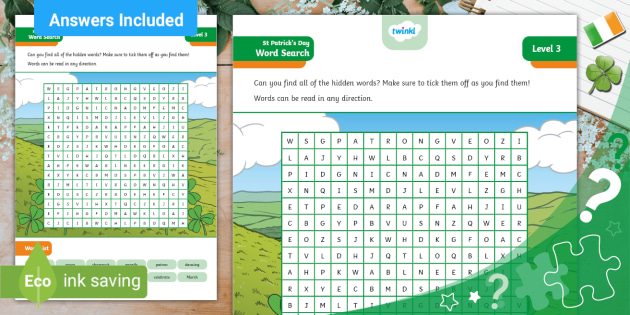 St. Patrick's Day Word Search - L3 - Twinkl - Kids Puzzles