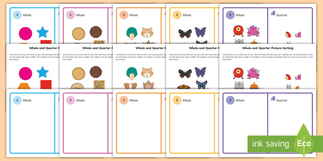 Workstation Pack Whole and Quarter Picture Sorting Activity Pack
