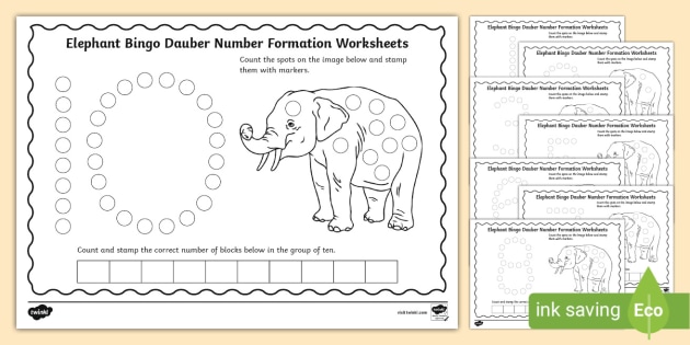 FREE! - Elephant Bingo Dauber Number Formation Worksheets