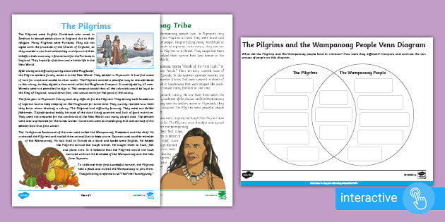Pilgrim and Wampanoag Reading Passage and Venn Diagram