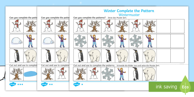 Winter Themed Complete the Pattern Worksheet / Worksheet English/German