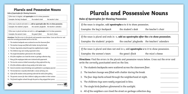 Possessive Nouns Grade 5 Printable Test Prep Tests