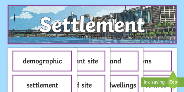 Settlement Display Pack - geography, year 3, header, title, topic, wall,