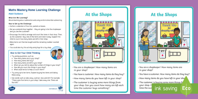 EYFS Maths Mastery Subtraction Home Learning Challenge: At the Shops