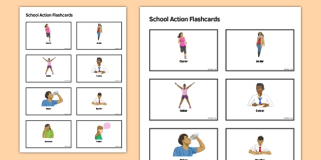 Tarjetas de vocabulario Verbos infinitivos Acciones del colegio