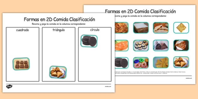 Formas en 2D Food Sorting Spanish