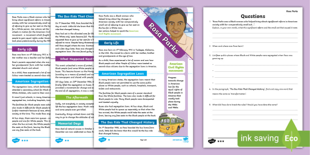 UKS2 Rosa Parks Differentiated Reading Comprehension Activity