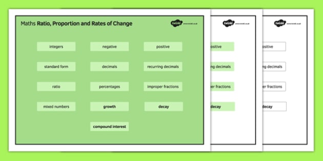 KS4 Maths Word Mat Ratio, Proportion and Rates of Change