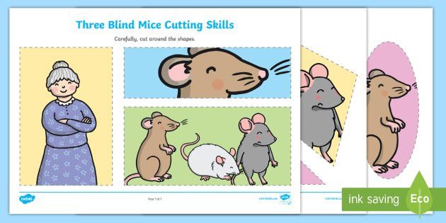 Three Blind Mice Cutting Skills Worksheet (teacher made)