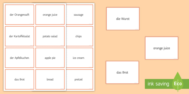 German Food Match-Up Word Sorting Worksheet / Worksheet