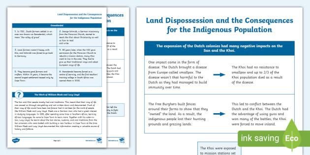 Land Dispossession and its consequences on the indigenous population