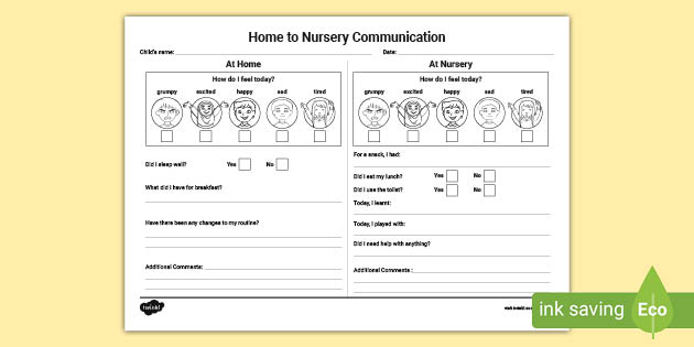 Home to Nursery Communication Sheet (teacher made)