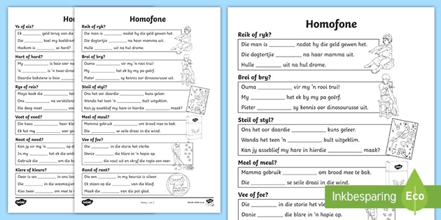 Homofone Aktiwiteit (teacher made)