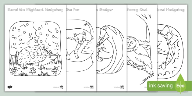 Hazel the Highland Hedgehog Colouring Sheets