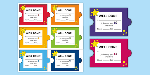 Maths Times Table Jigsaw Certificates (teacher made)
