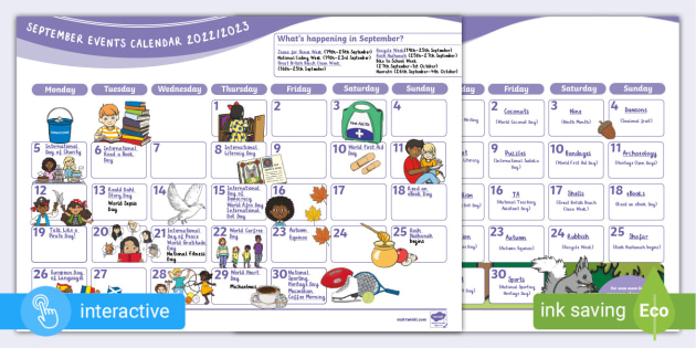 September Event and Play-Along Calendar Pack (teacher made)