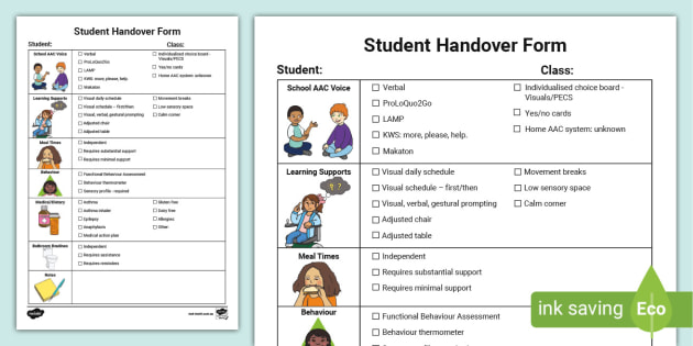 SEN Student Handover Form | Inclusive Education | Australia