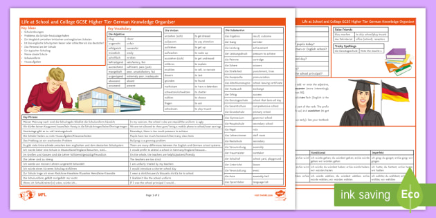 Life at School and College: Higher Tier German Knowledge Organiser