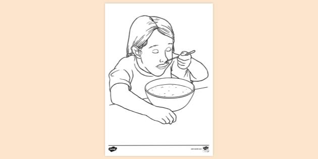 Child Tasting Soup Colouring Sheet | Colouring Sheets