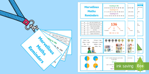 Lanyard-Sized Marvellous Maths Reminders Cards