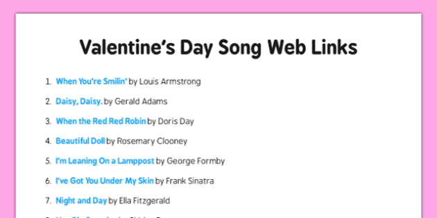 Adult Education Valentine's Day Song Weblinks (teacher made)