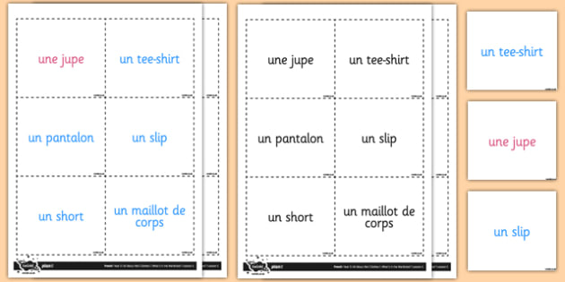 French Clothes 1 Vocabulary Flashcards (teacher made)