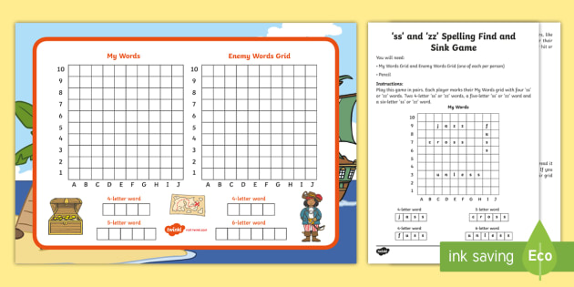 'ss' and 'zz' Sound Spelling Battleships Game