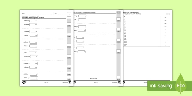 Practice Converting Measuring Units Questions for Procedural Test Year 6
