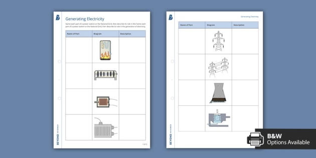 Generating Electricity Table (teacher made)