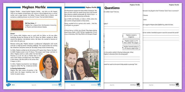 LKS2 Meghan Markle Differentiated Reading Comprehension Activity