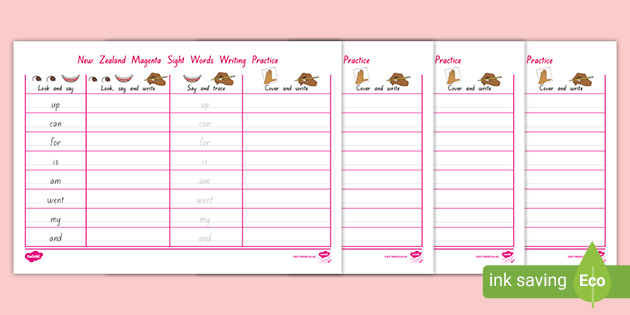 Magenta High Frequency Words Writing Practise Worksheets