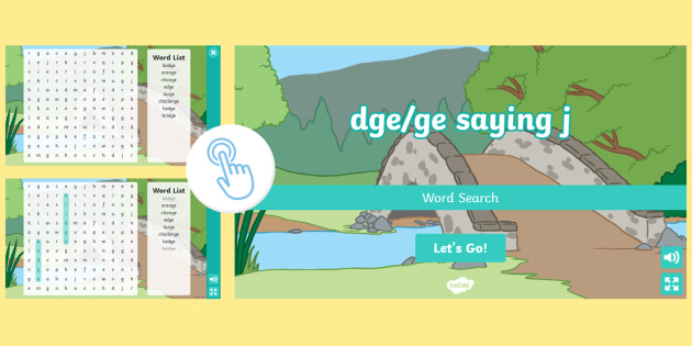Interactive Word Search: Level 6 'dge/ ge' Phonics Game